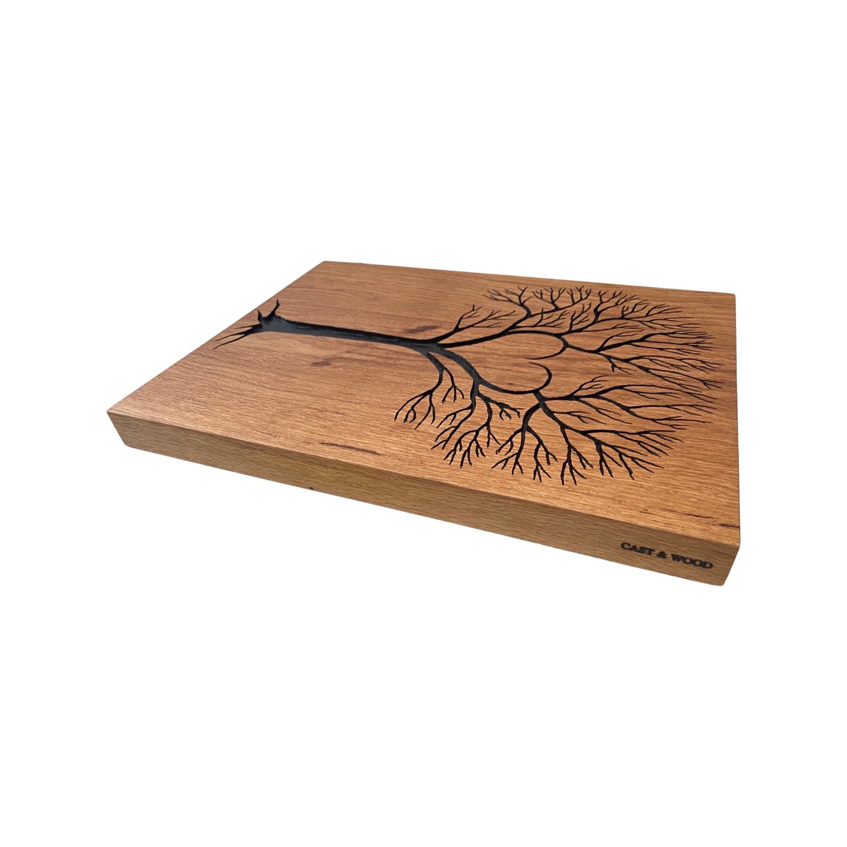 Solid Oak Chopping Board with Hand Carved Tree Handmade by Cast & Wood
