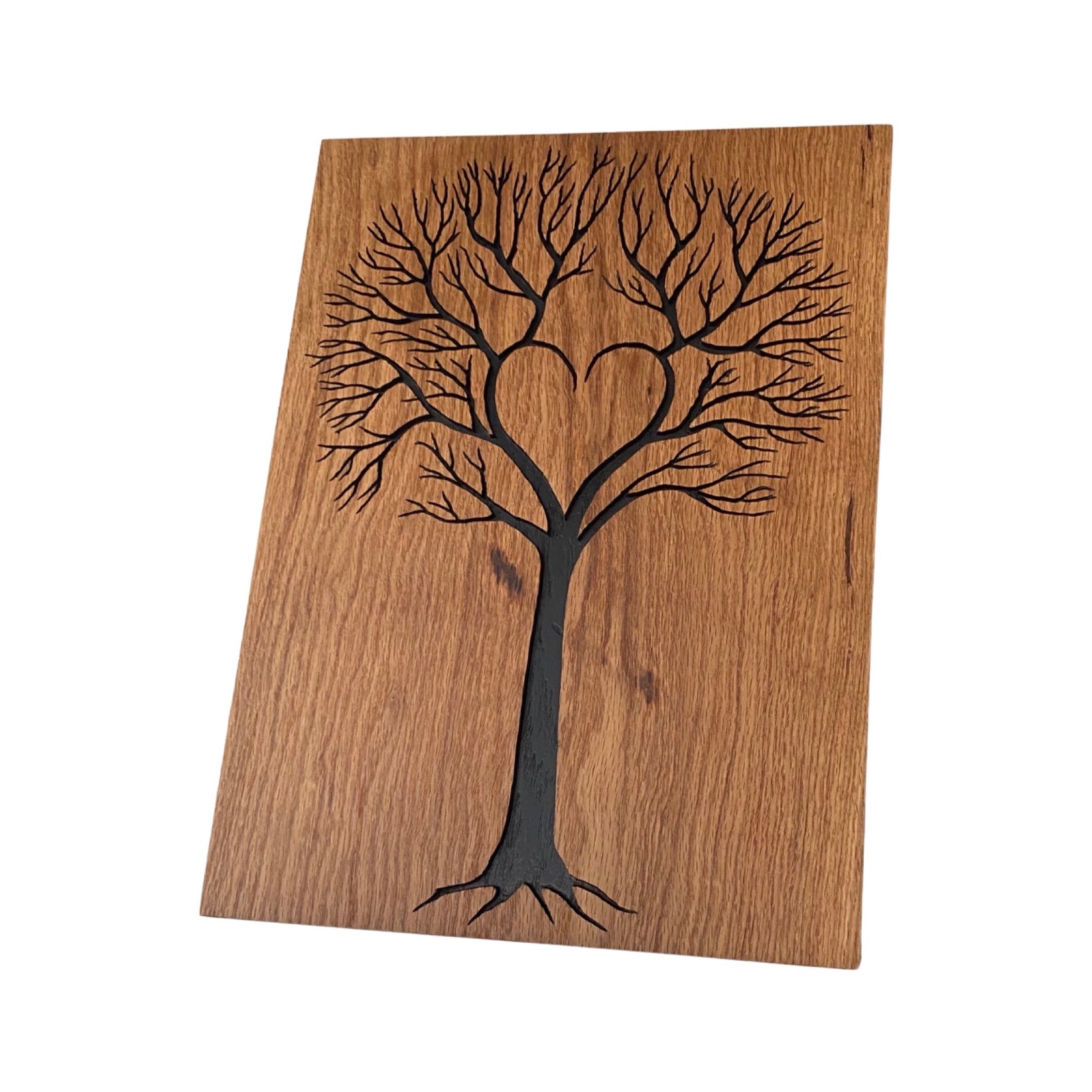 Solid Oak Chopping Board with Hand Carved Tree Handmade by Cast & Wood
