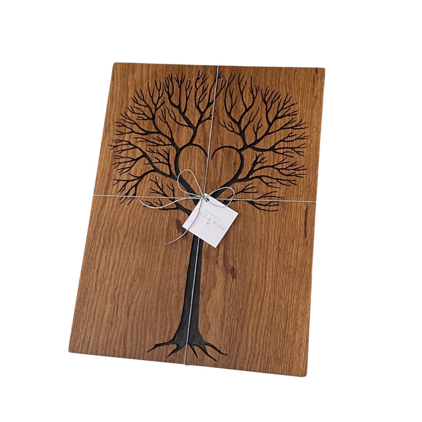 Solid Oak Chopping Board with Hand Carved Tree Handmade by Cast & Wood